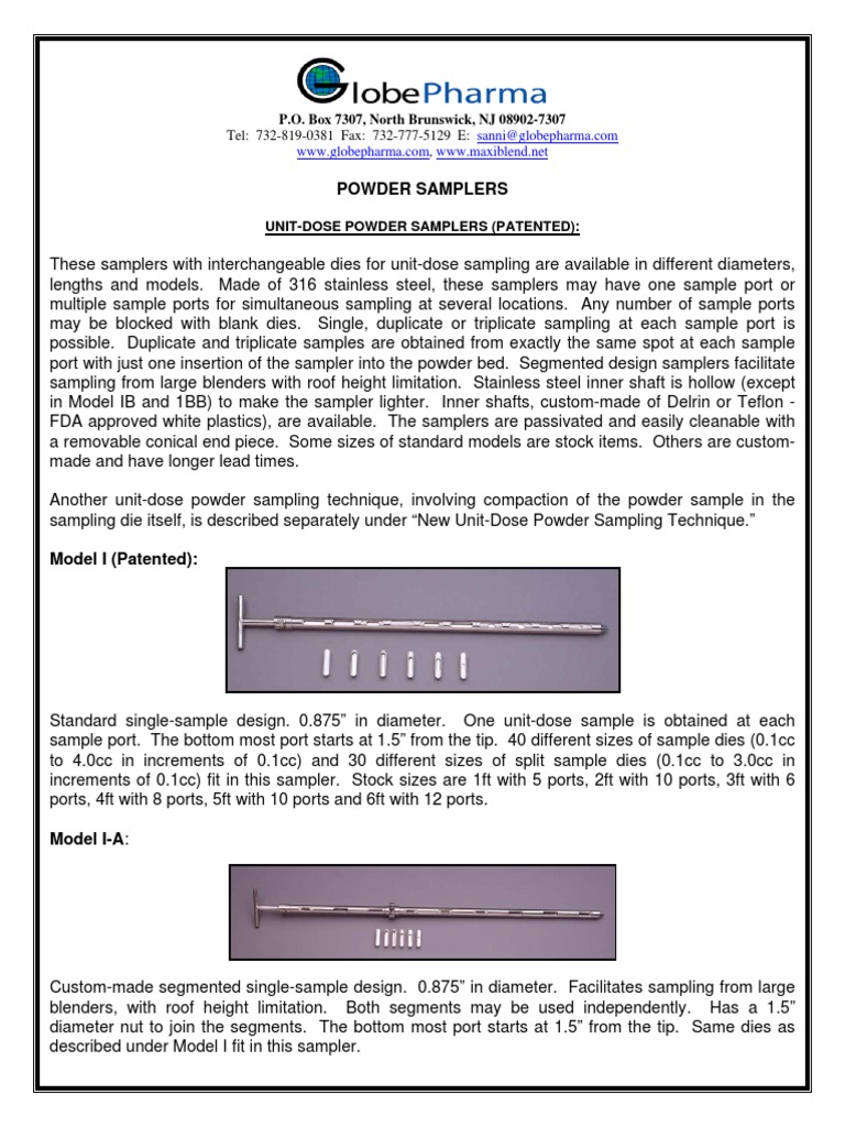 Powder Samplers: Tel: 732-819-0381 Fax: 732-777-5129 E | PDF | Tablet ...