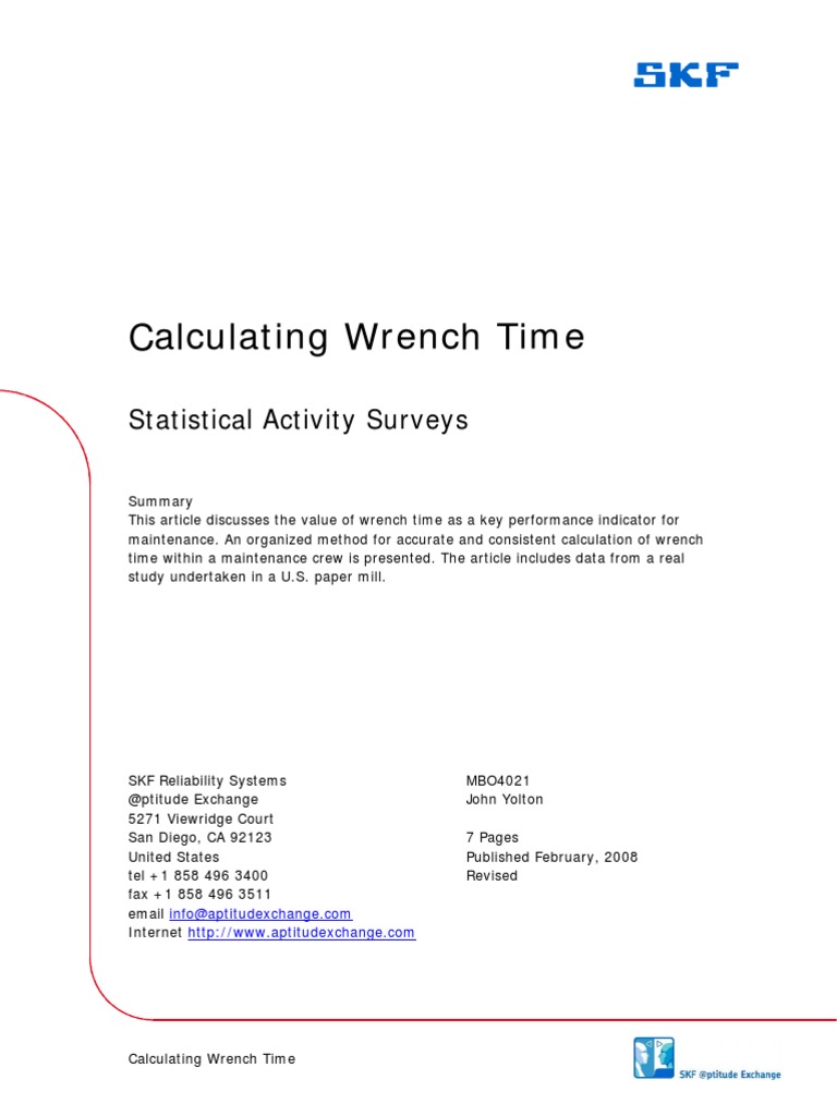 Calculating Wrench Time: Statistical Activity Surveys | Download Free ...