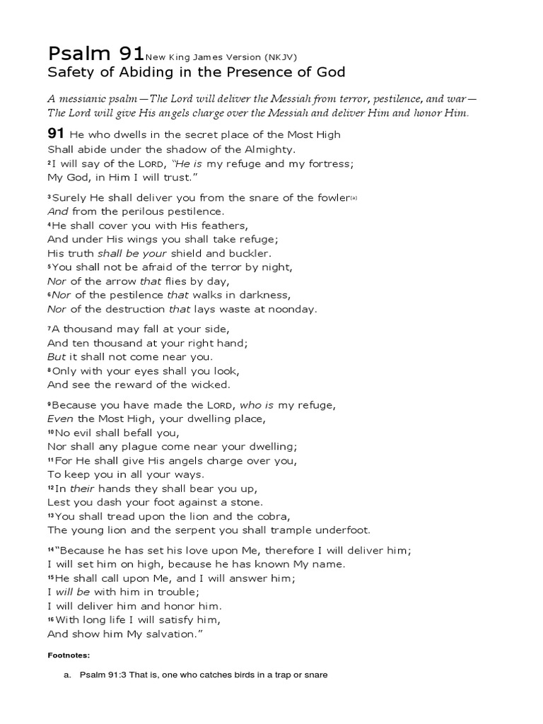 Psalm 91: Safety of Abiding in The Presence of God | PDF
