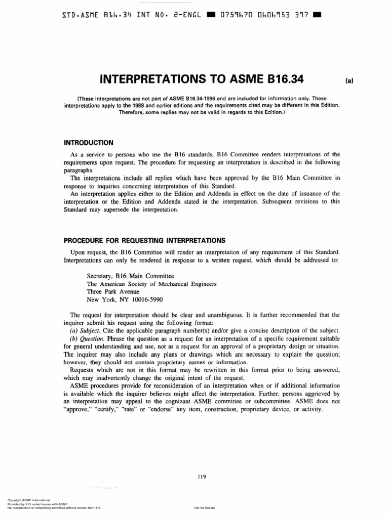 Interpretations ASME B16.34-1998 | PDF | Valve | Mechanical Engineering