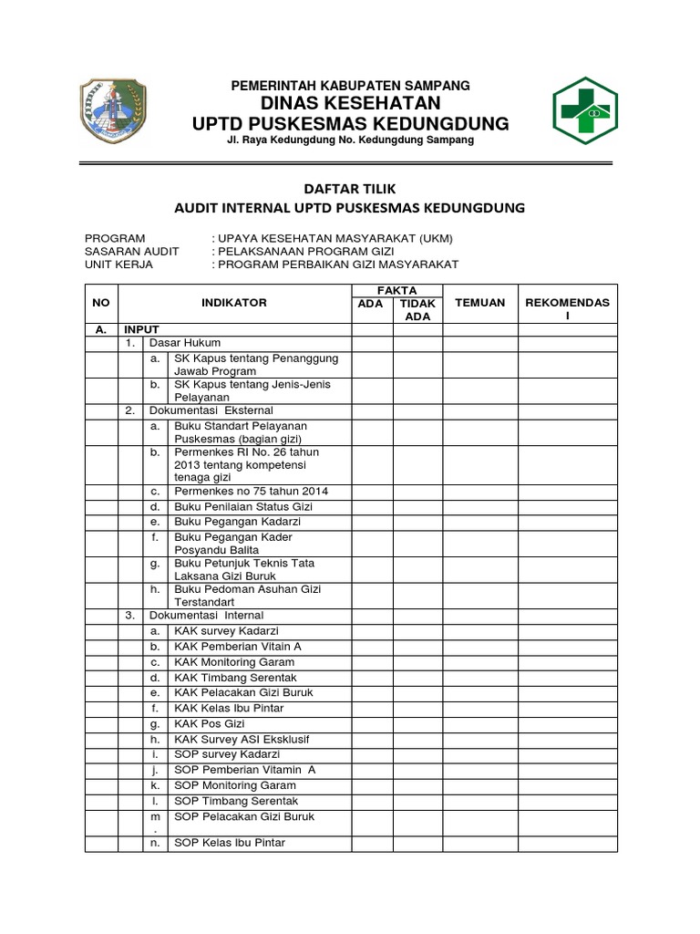 Daftar Tilik Audit (Ukm | PDF