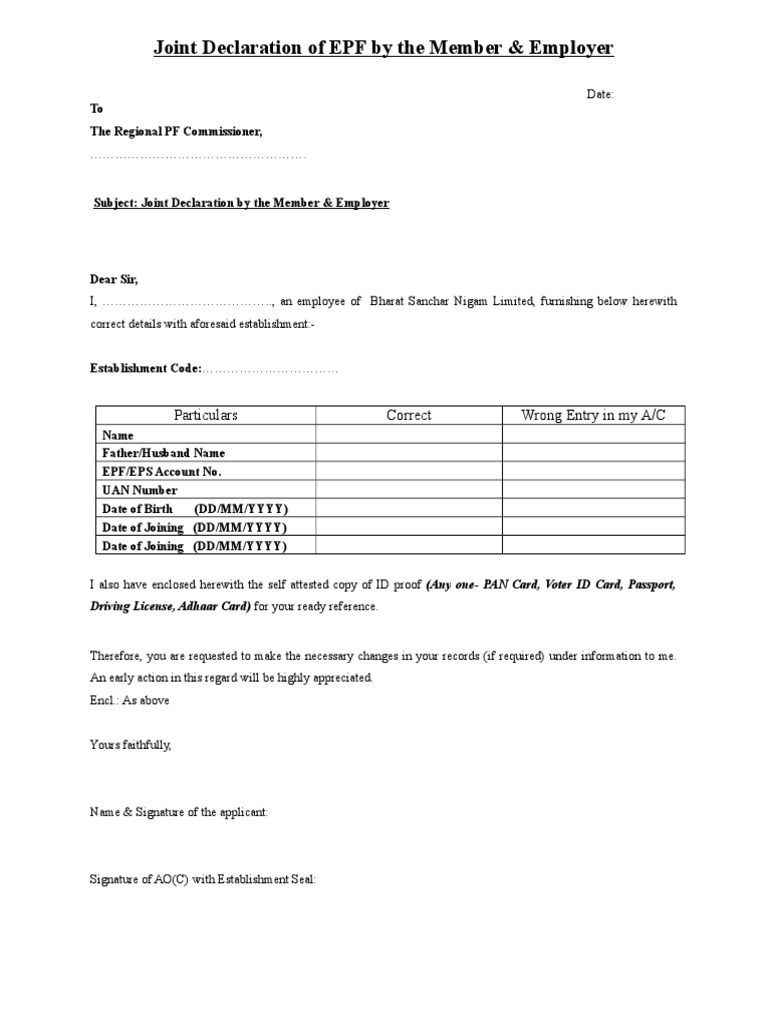 2016 - April - EPF Joint Declaration For Correction in DoB | PDF
