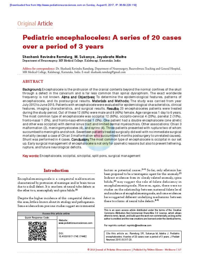 Pediatric Encephaloceles A Series of 20 Cases | PDF | Congenital ...