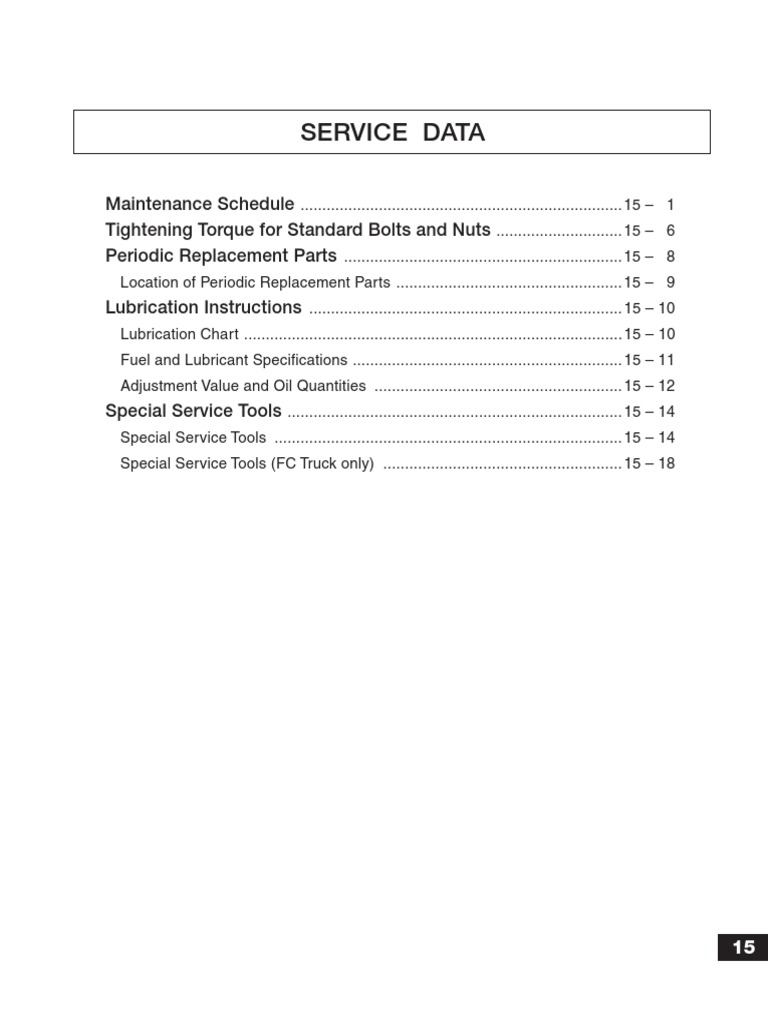 Service Data: Maintenance Schedule Tightening Torque For Standard Bolts ...
