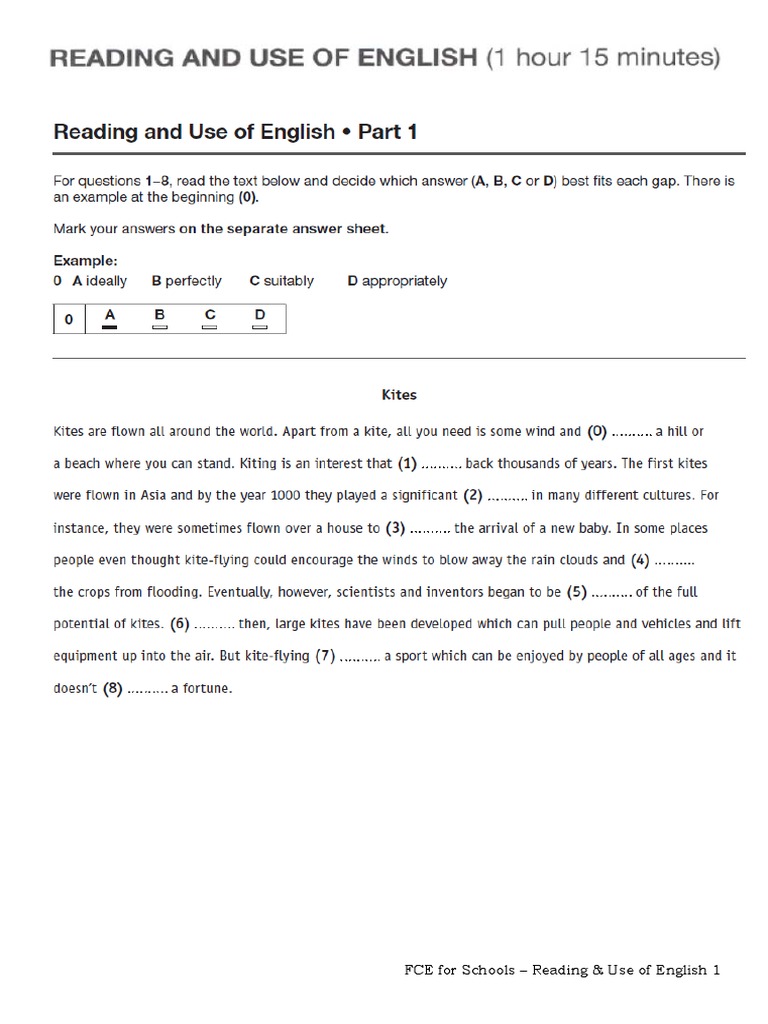 FCE For Schools-Reading&Use of English | PDF