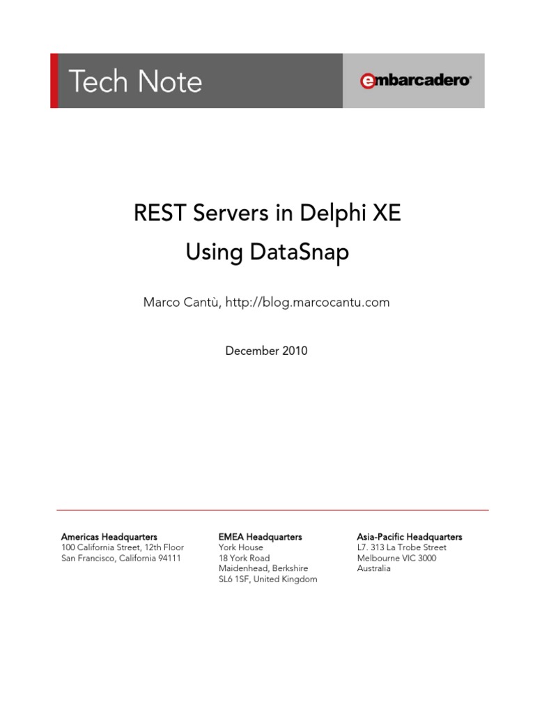 Rest Servers in Delphi Xe Using Datasnap | PDF | Representational State Transfer | Hypertext ...