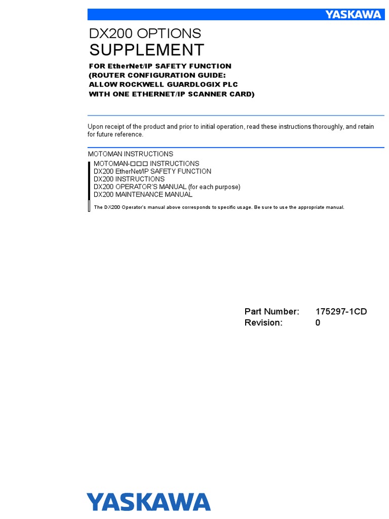 DX200 Options Supplement For ETHERNET-IP Safety Function (Router Configuration Guide ROCKWELL ...