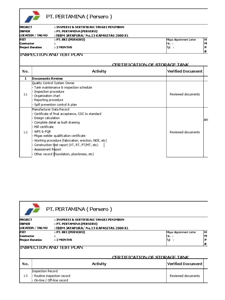 Contoh ITP Dan Checklist | PDF | Corrosion | Welding