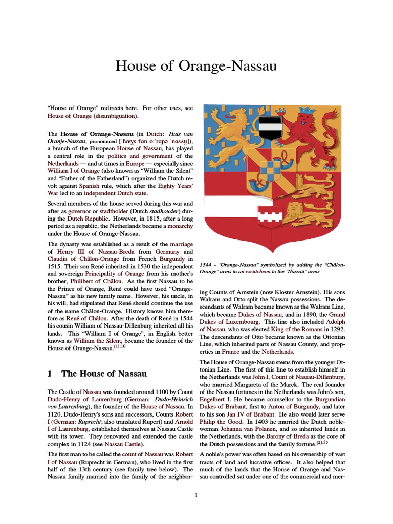 House of Orange-Nassau | PDF | Nobility | Monarchies Of Europe