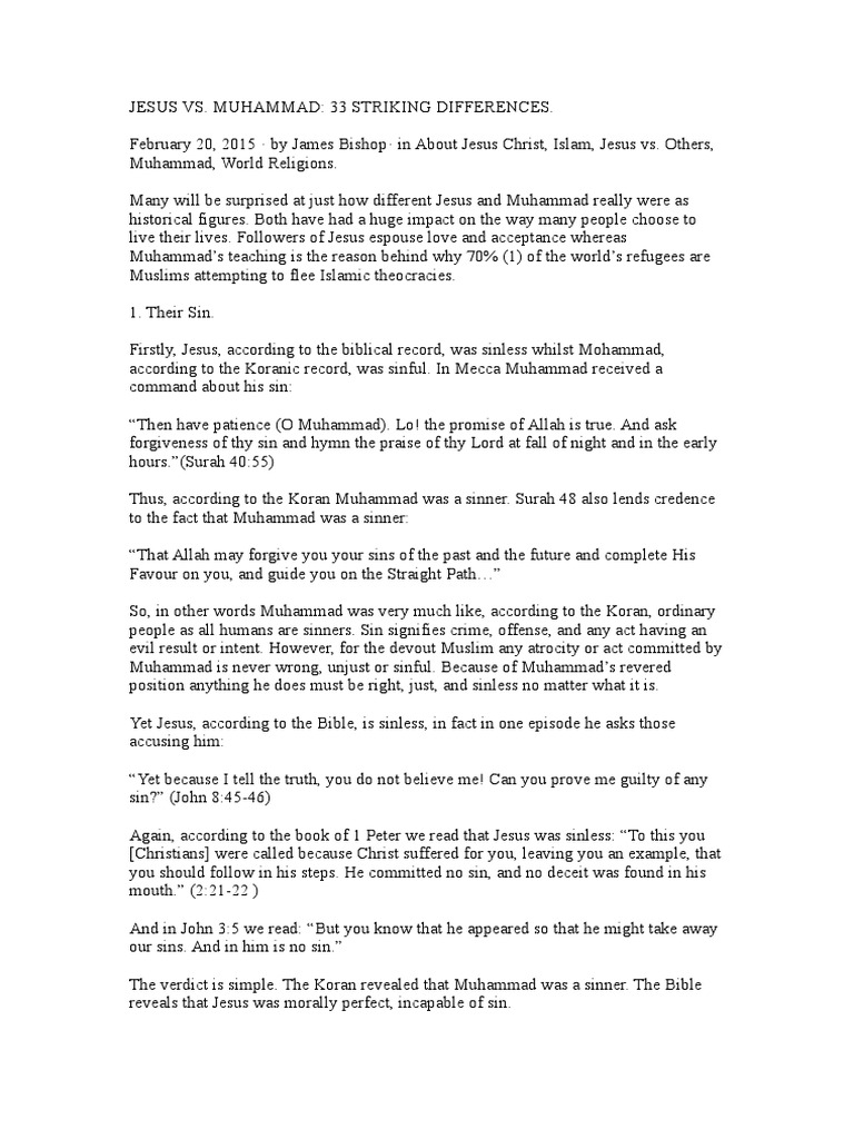 33 Differences Between Jesus and Muhammad | Download Free PDF | Sin | Jesus
