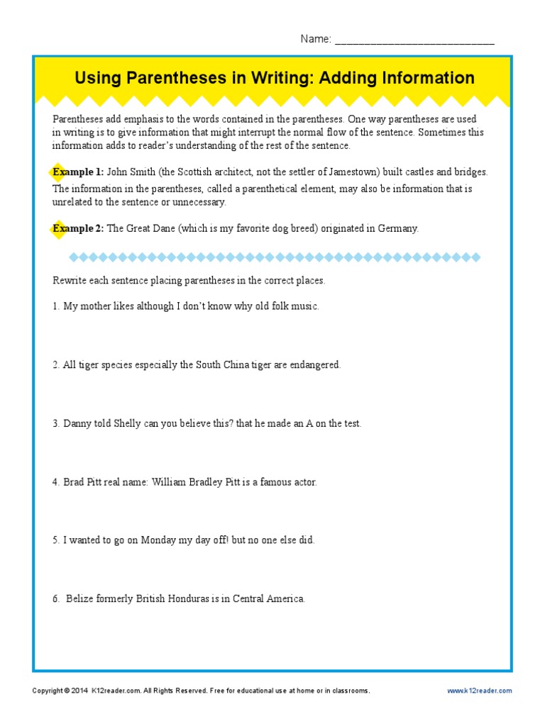 Using Parentheses in Writing Adding Information | PDF | Bracket