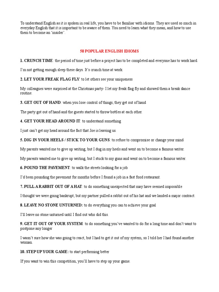 50 Popular English Idioms | PDF