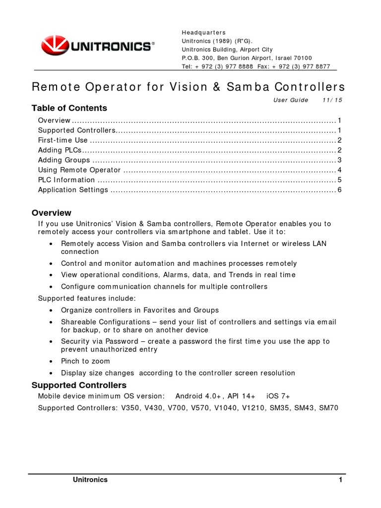 Unitronics Remote Operator AppQuickStart | PDF | Ios | Mobile App