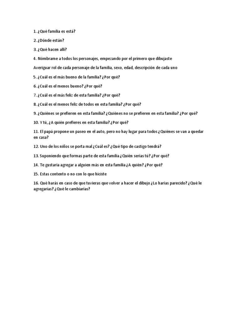 Test de Evaluación Familiar para Niños | PDF | Cocina, comidas y vino ...