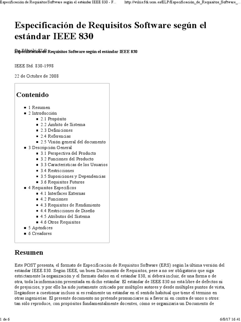 Especificación de Requisitos Software Según El Estándar IEEE 830 | PDF | Objeto (informática ...