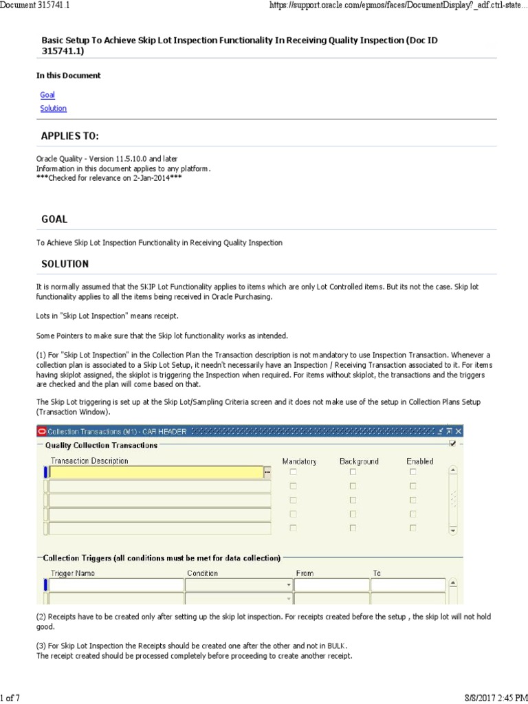 Skip Lot Inspection Setup Guide for Oracle | PDF | Receipt | Inventory