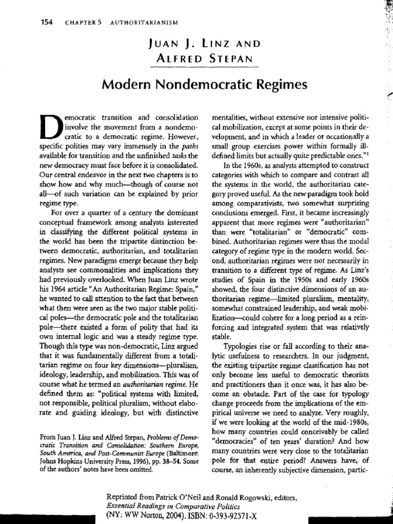 Linz Stepan-Modern Nondemocratic Regimes | PDF