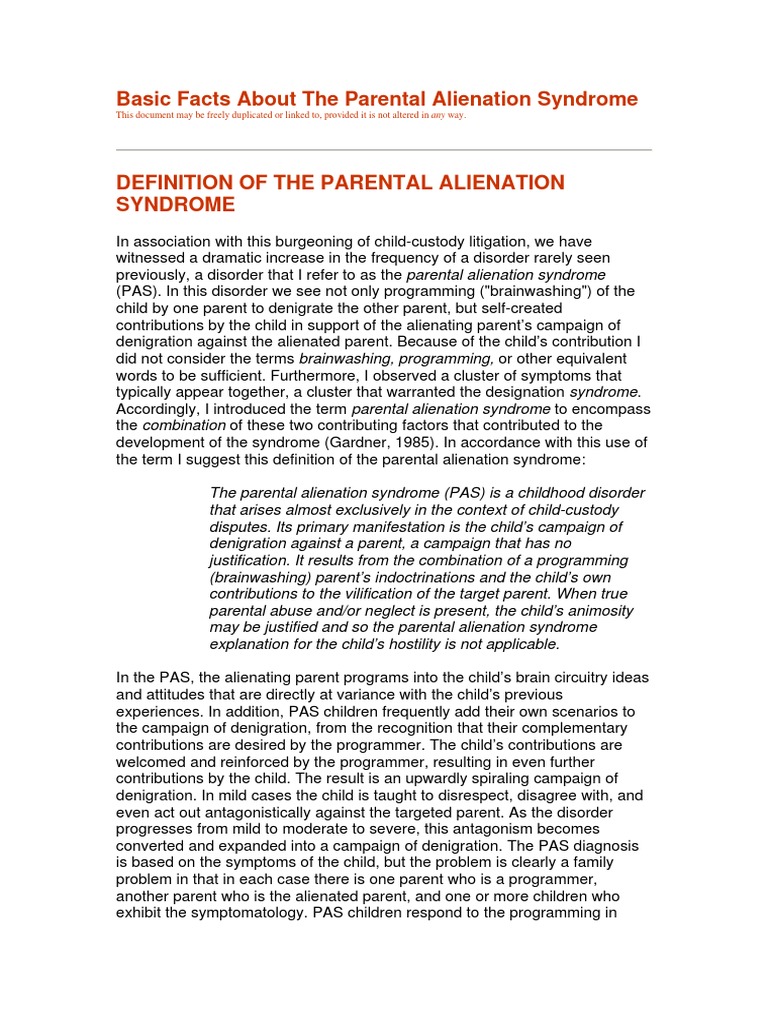 Basic Facts About Parental Alienation | PDF | Diagnostic And ...
