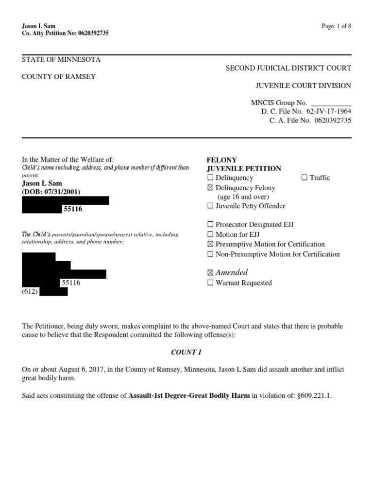 Criminal Complaint | Assault | Juvenile Delinquency