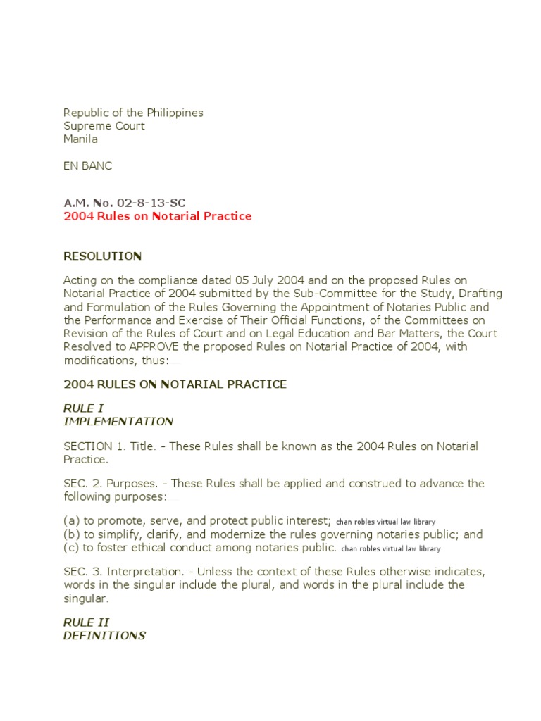 Rules on Notarial Practice of 2004 | PDF | Notary Public | Signature