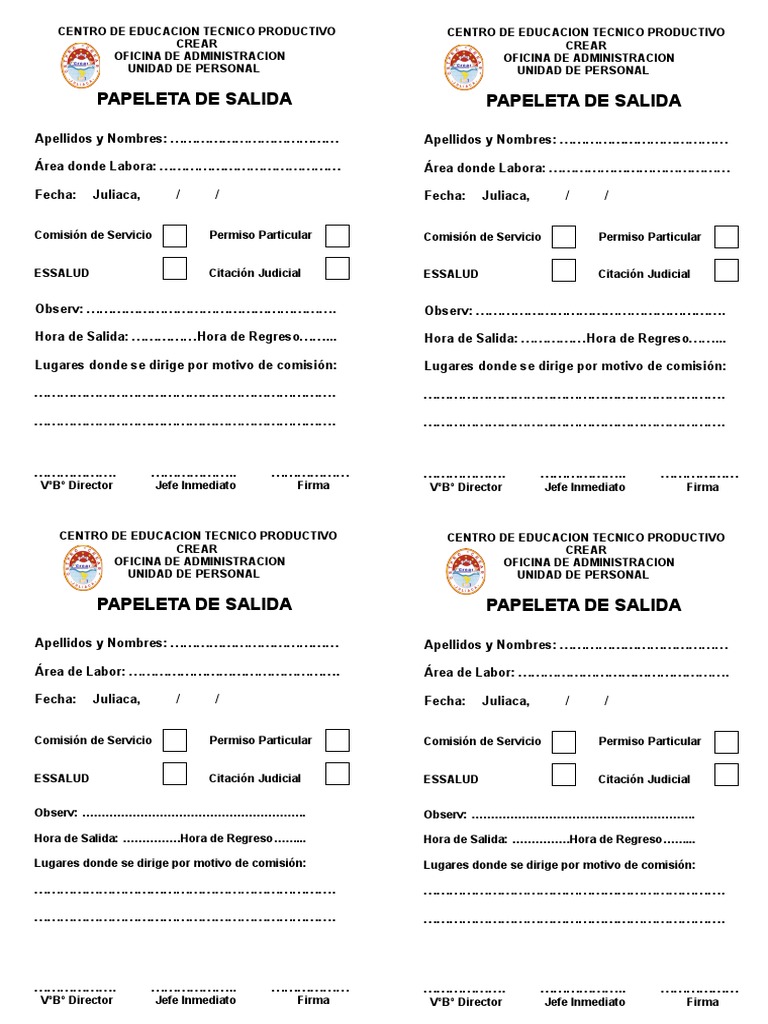 Modelo de Papeleta de Salida Educativa | PDF