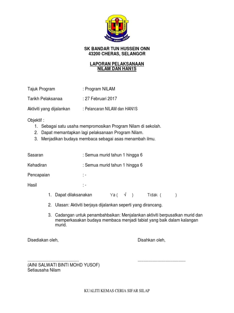 Laporan Pelaksanaan Program NILAM | PDF