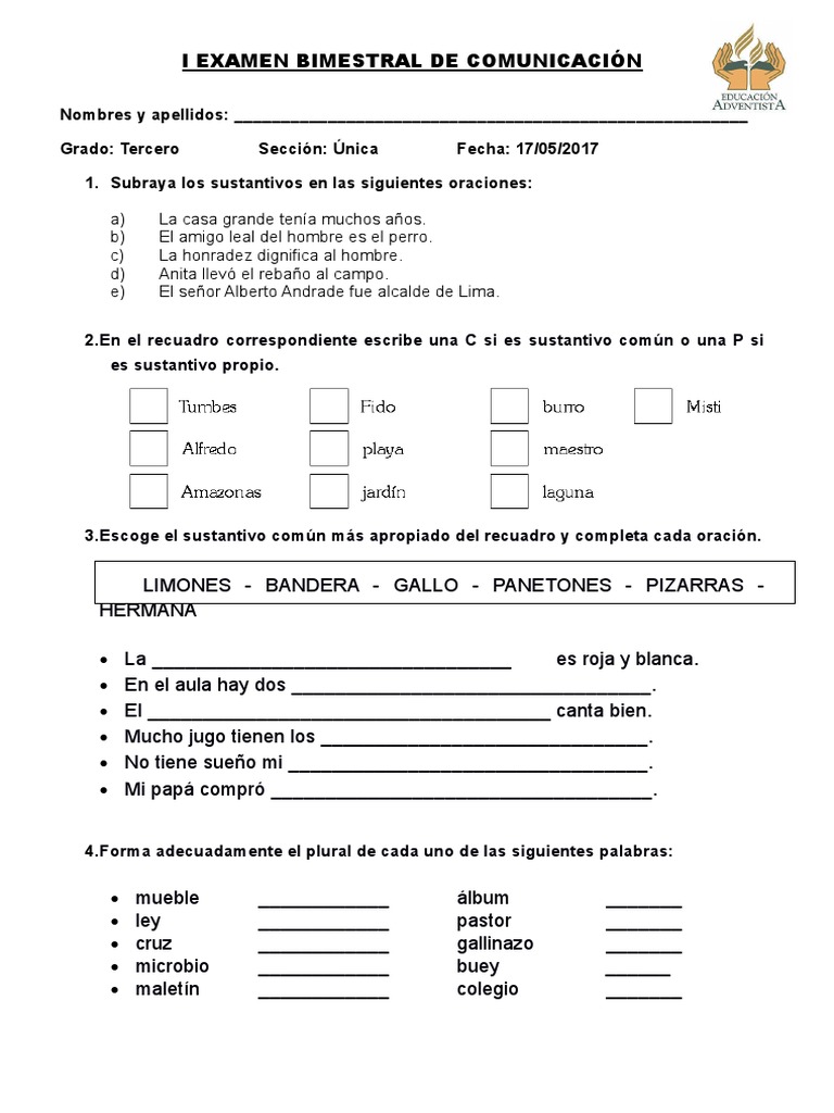 Primer Examen Bimestral de Comunicacion | PDF
