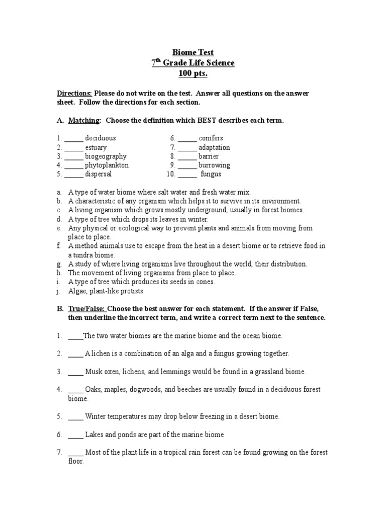 Biome Test | PDF | Forests | Rain