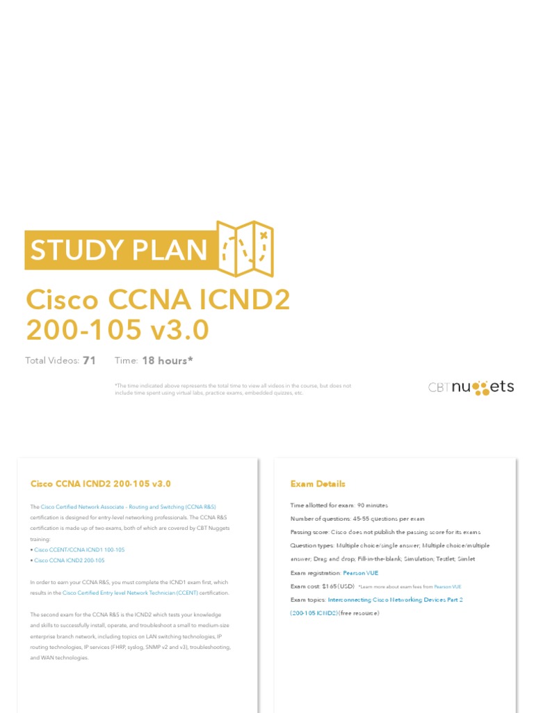Study Plan Cisco CCNA ICND2 200 105 v3 | PDF | Cisco Certifications ...
