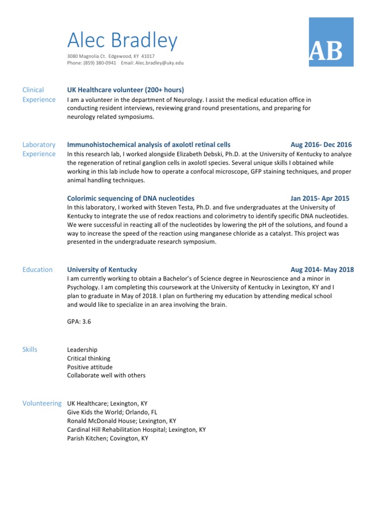 Alec Bradley CV | PDF | Doctor Of Philosophy | Life Sciences