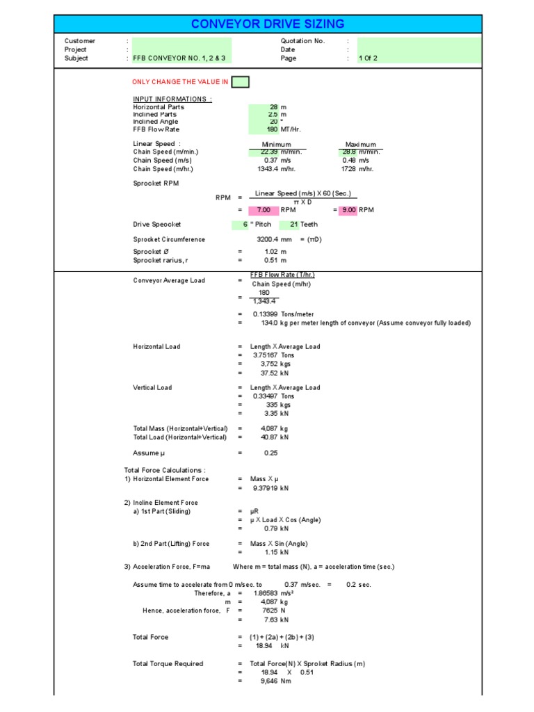 Palm Oil Mill - FFB Conveyor Sizing B | PDF | Transmission (Mechanics ...
