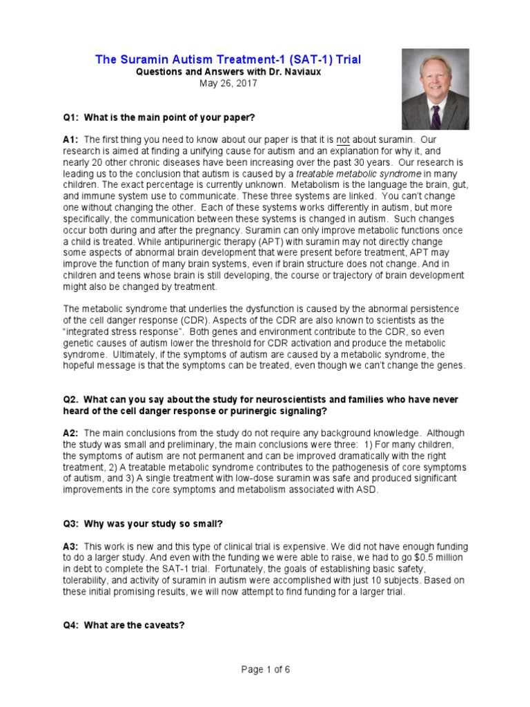 The Suramin Autism Treatment-1 (SAT-1) Trial | PDF | Autism | Autism ...