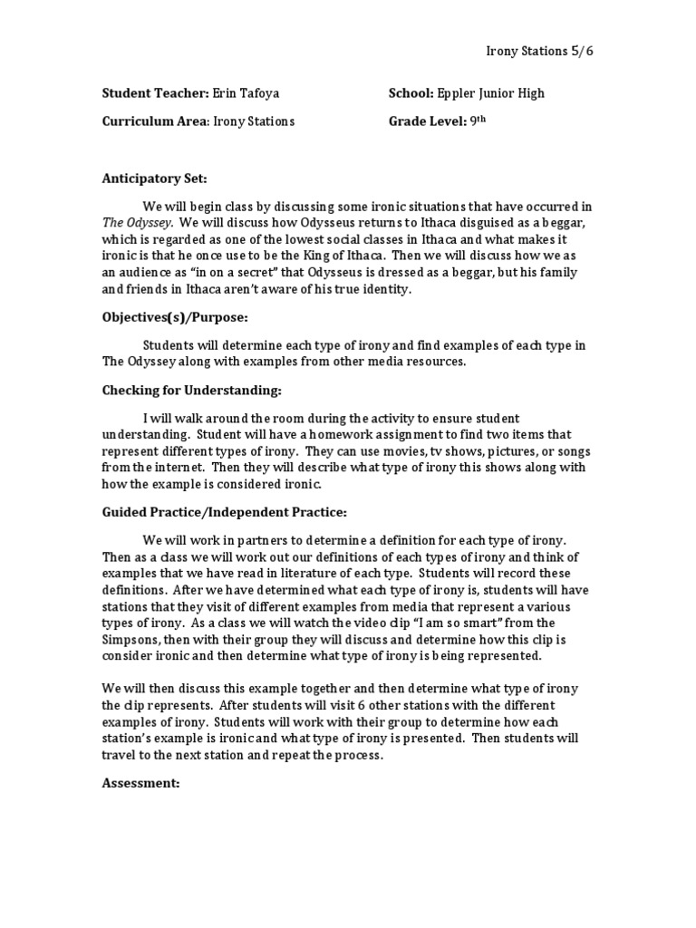 Irony Lesson Plan | PDF | Irony | Odyssey