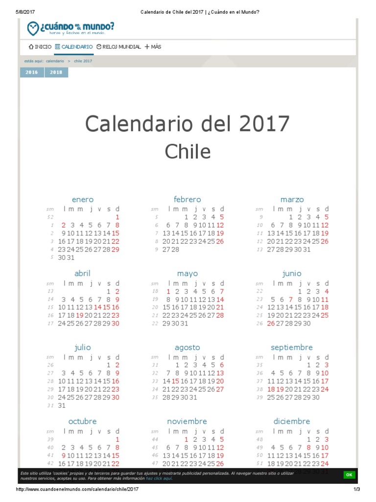 Calendario Chile 2017 | PDF | Calendario | Chile