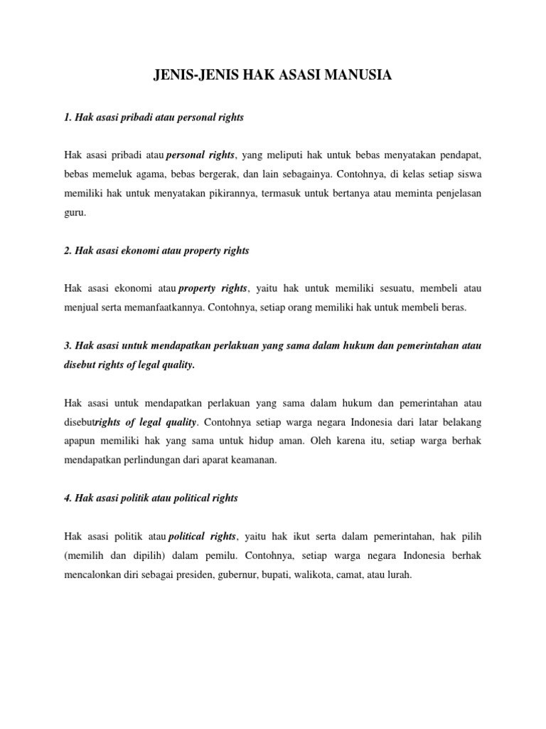 Jenis-Jenis Hak Asasi Manusia | PDF