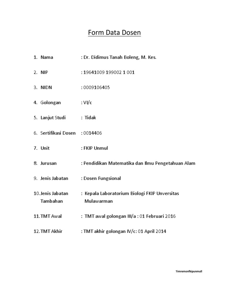 Form Data Dosen | PDF
