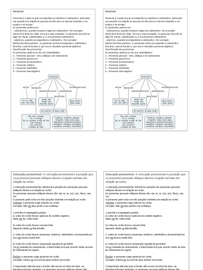 Pronomes Resumo | PDF | Pronome | Unidades semânticas