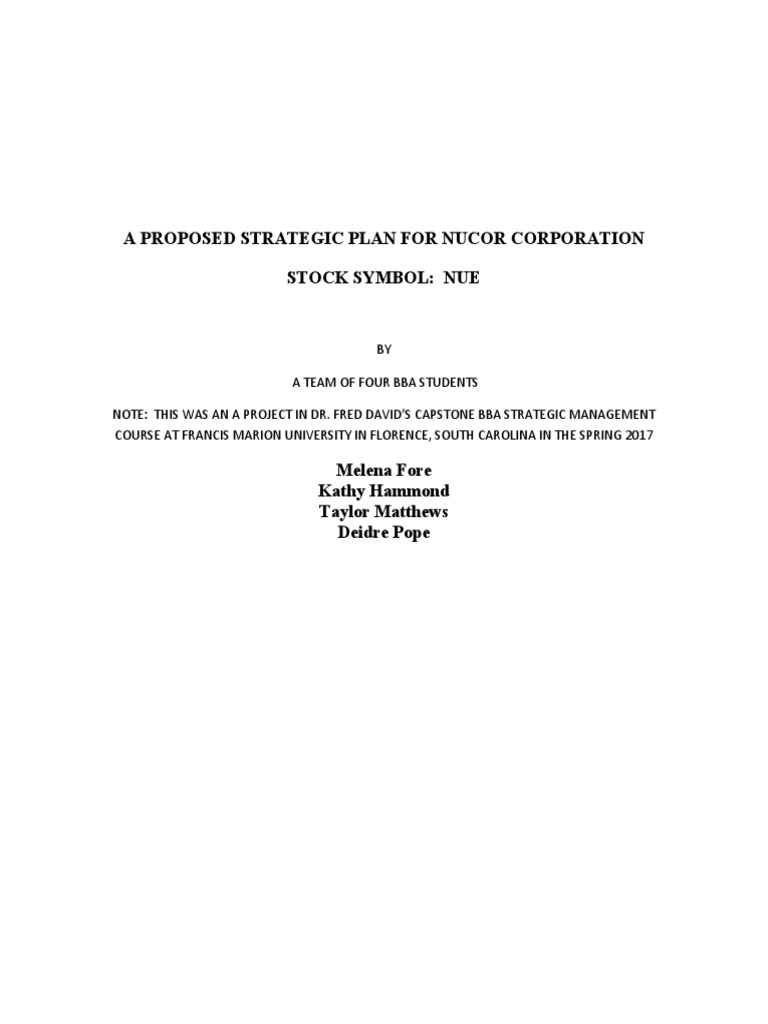 A Proposed Nucor - Strategic.plan | PDF | Rolling (Metalworking) | Stocks