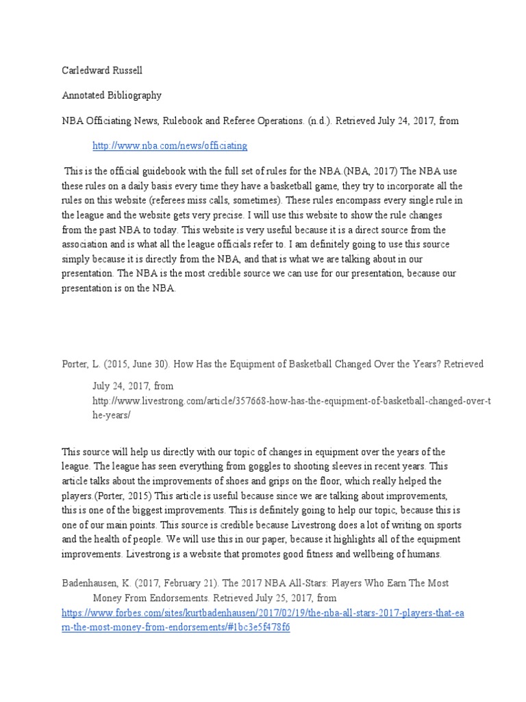 Annotated Bibliography | PDF | Sports | Basketball