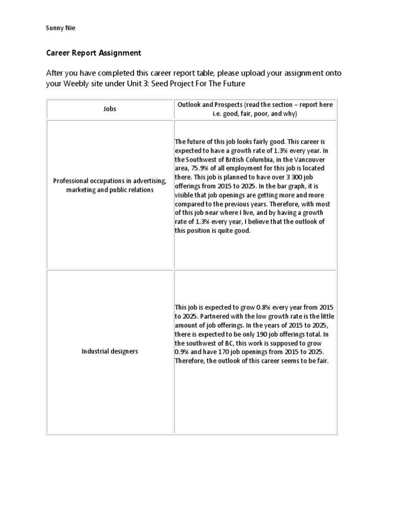 Career Report Assignment | PDF
