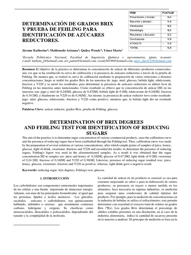 Determinacion de Grados Brix | PDF | Concentración | Carbohidratos