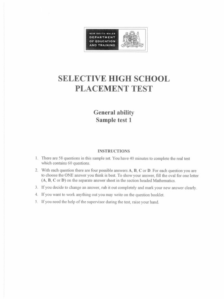 001 Selective School General Ability Placement Test PDF | PDF
