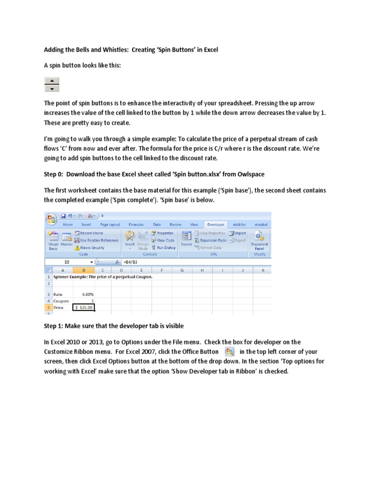 Creating Spin Buttons in Excel | PDF | Microsoft Excel | Computing
