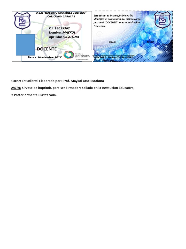 Carnet Docente Centeno | PDF