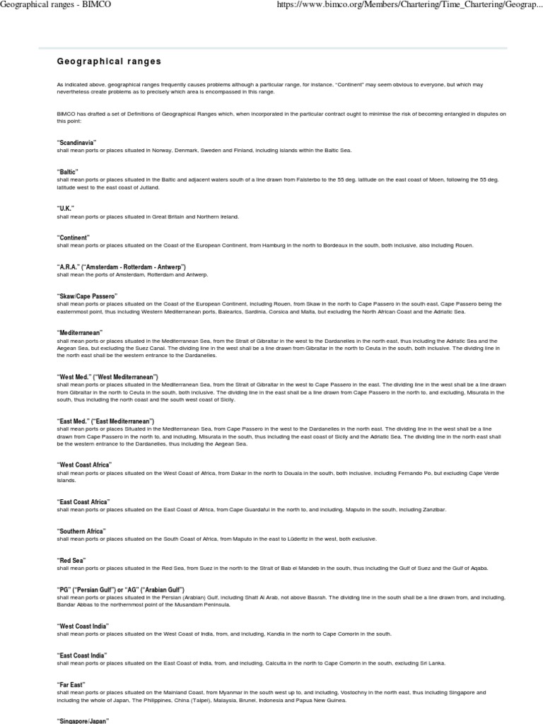 Geographical Ranges - BIMCO | PDF | Mediterranean Sea | Baltic Sea