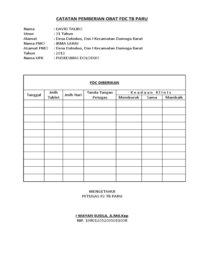 Catatan Pemberian Obat FDC 1 | PDF