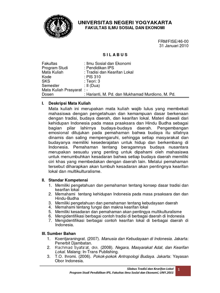 A1-Silabus Tradisi Dan Kearifan Lokal - 0 PDF | PDF