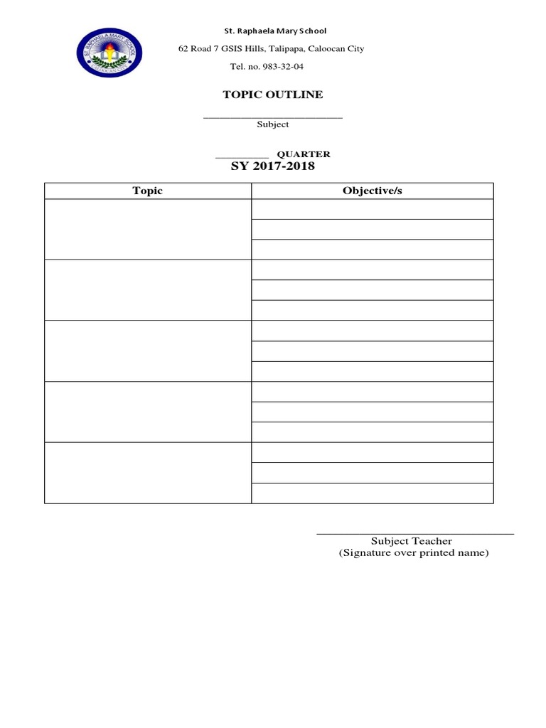 Topic Outline: - Subject | PDF