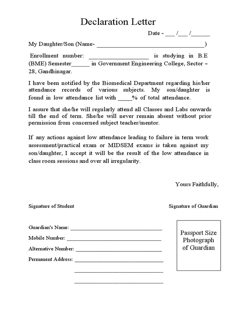 Declaration Letter Format Pdf