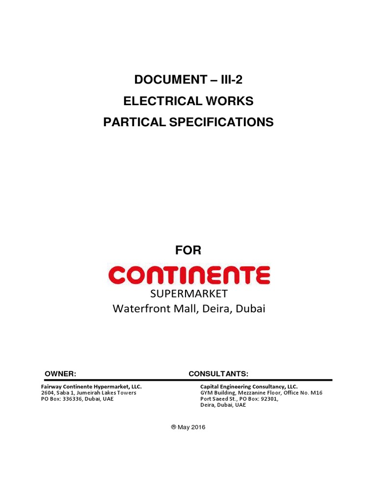 CONTINENTE - Electrical Specs | PDF | Electrical Wiring | Electrical ...